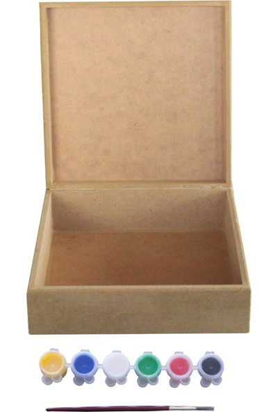 Joy And Toys 15 x 6 cm Kare Desenli Ahşap Çok Amaçlı Hediyelik Kutu Boyama Seti