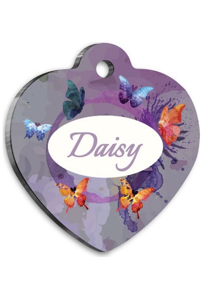 Pet Tag Art Suluboya Kelebekler Kalp Şekilli Kedi Köpek Künyesi Medium 3,2 x 3,5 cm Pet Tag Art Suluboya Kelebekler Kalp Şekilli Kedi Köpek Künyesi Medium 3,2 x 3,5 cm