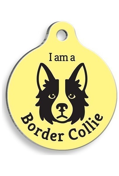 Pet Tag Art Sarı Border Collie Yuvarlak Köpek Künyesi Small: 2,5 Cm.
