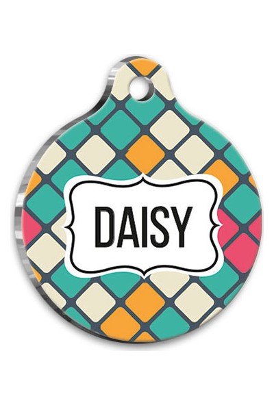 Pet Tag Art Desenli Seri Kareli Kedi Köpek Künyesi Medium 3 cm