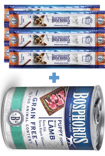 Bosphorus Puppy Kuzu Etli Yavru Köpek Konserve Mama 415 gr + Sticks ödül çubuğu 2 x 3 Bosphorus Puppy Kuzu Etli Yavru Köpek Konserve Mama 415 gr + Sticks ödül çubuğu 2 x 3