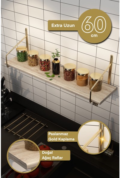 Bino Mutfak Rafı Büyük Boy, Çocuk Odası Duvar Rafı, Banyo Rafı, Çalışma Odası Rafı, Kitaplık Gold Bino Mutfak Rafı Büyük Boy, Çocuk Odası Duvar Rafı, Banyo Rafı, Çalışma Odası Rafı, Kitaplık Gold