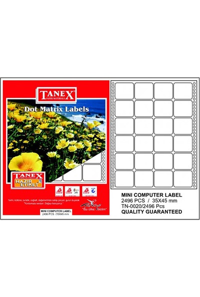 Tanex 35X45 mm Bilgisayar Etiketi Tanex 35X45 mm Bilgisayar Etiketi