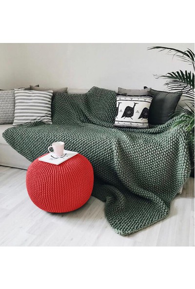 Mağaza Nar Modern Dekoratif El Örmesi Puf Kırmızı (M)