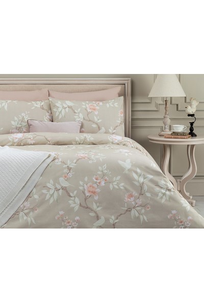 Madame Coco Pons Çift Kişilik Ranforce Baskılı Nevresim Seti - Bej