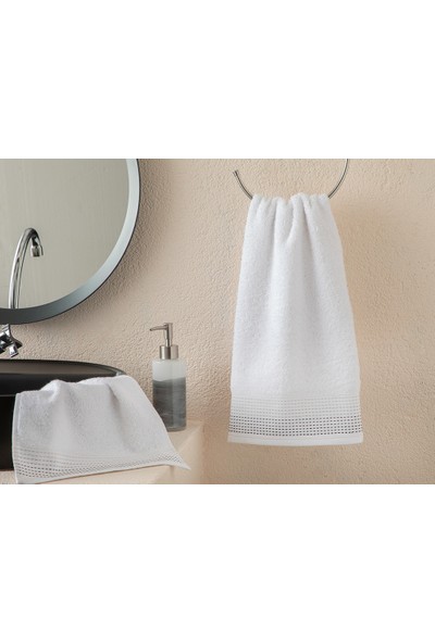 English Home Stripes Çizgili Yüz Havlusu 50x76 cm Beyaz