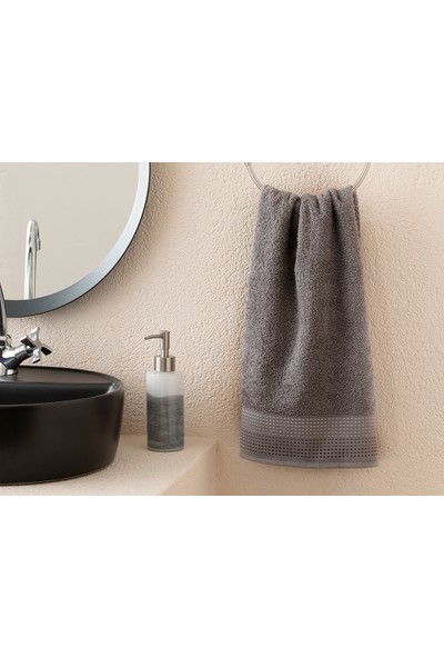 English Home Stripes Çizgili Yüz Havlusu 50x76 cm Antrasit