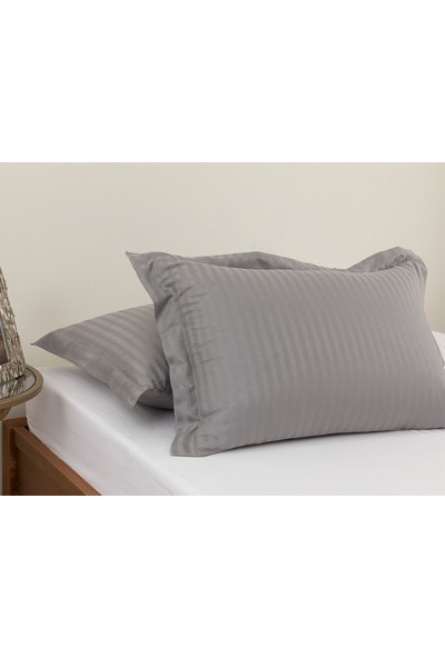 English Home Crystal Ipeksi Twill 2'li Kulaklı Yastık Kılıfı 50X70 cm Gri