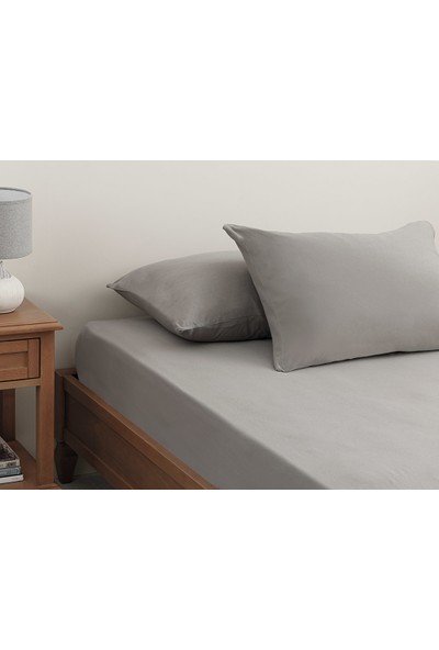 English Home Düz Penye Çift Kişilik Lastikli Çarşaf Takımı 160X200 cm Çakıl Taşı
