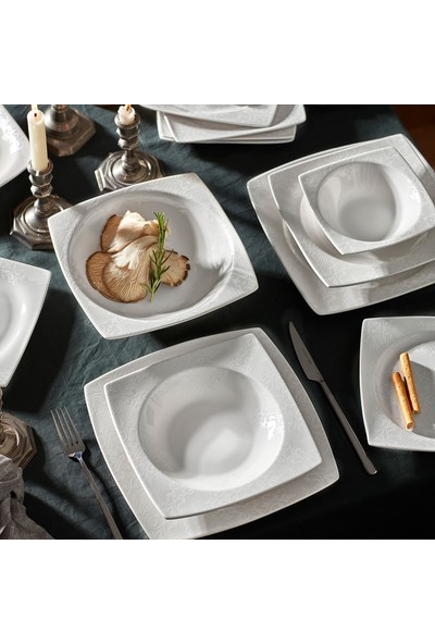 Karaca Way 57 Parça 12 Kişilik Porselen Kare Yemek Takımı