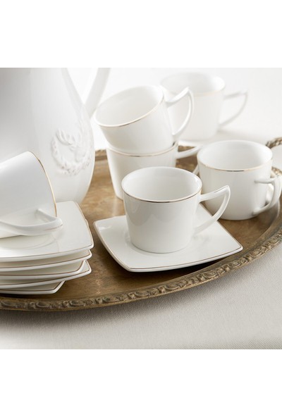 Karaca Kare Tabaklı 6 Kişilik Kahve Fincan Takımı