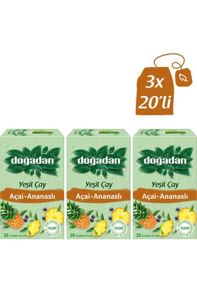 Doğadan Yeşil Çay Ananas – Açaili 20’li Bardak Poşet x 3 Doğadan Yeşil Çay Ananas – Açaili 20’li Bardak Poşet x 3