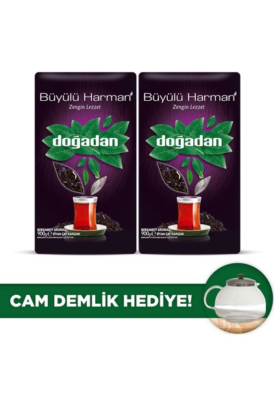 Doğadan Büyülü Harman 2x900 gr Dökme Siyah Çay+Cam Demlik