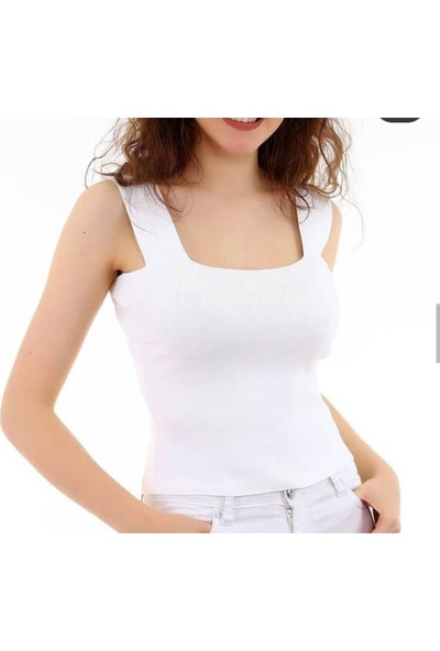 Aclassics Beyaz Kalın Askılı Yazlık Örme Triko Bluz Aclassics Beyaz Kalın Askılı Yazlık Örme Triko Bluz