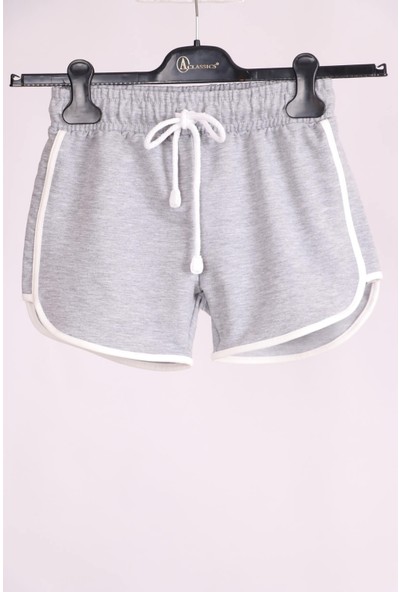 Aclassics Gri Biyeli Ip Bağcıklı Lastik Belli Pamuk Kısa Şort