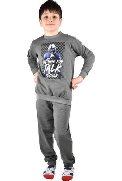 Bluence Erkek Garson Baskılı Antrasit Pamuklu Eşofman Takımı