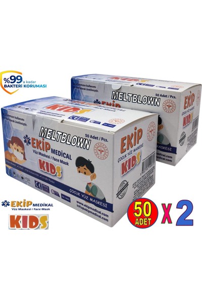EKİP MEDİCAL Meltblown Filtreli 3 Katlı Burun Telli Cerrahi ÇOCUK Yüz Maske 50’li x 2 Adet EKİP MEDİCAL Meltblown Filtreli 3 Katlı Burun Telli Cerrahi ÇOCUK Yüz Maske 50’li x 2 Adet