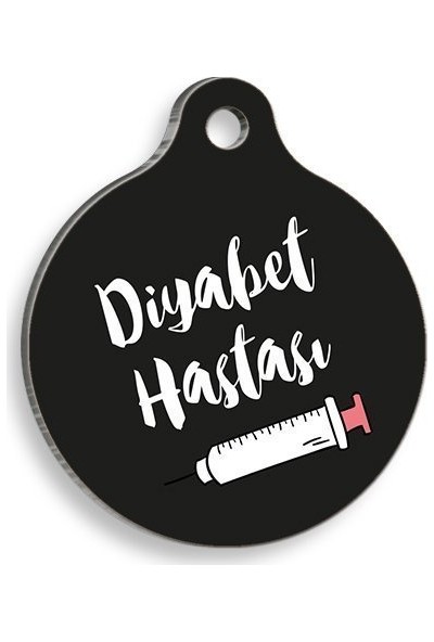 Pet Tag Art Diyabet Hastası Siyah Yuvarlak Kedi ve Köpek Künyesi