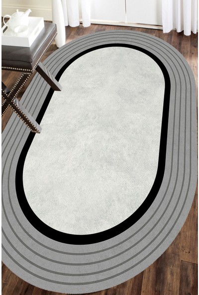 Cappio Halı Gri Siyah Şeritli Oval Halı CP1003 Cappio Halı Gri Siyah Şeritli Oval Halı CP1003