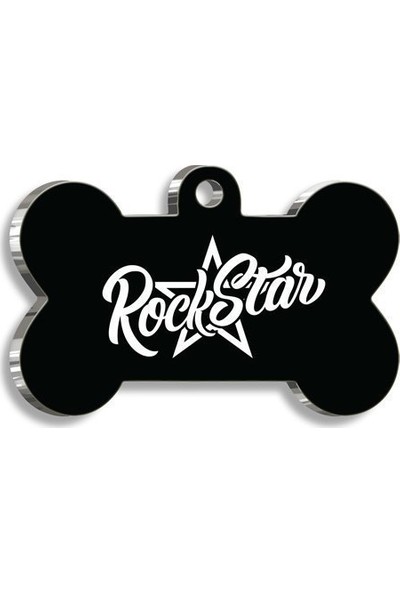 Pet Tag Art Rock Star Siyah Kemik Şekilli Köpek Künyesi
