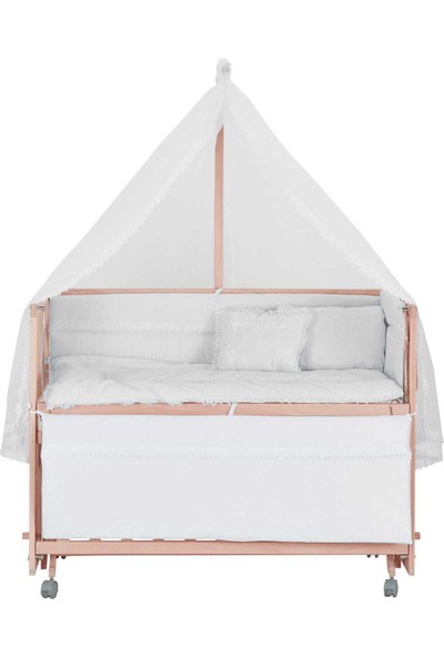 Babycom Anne Yanı Doğal Boyasız Ahşap Kademeli Beşik 70 x 130 cm - Tekerlekli + Beyaz Uyku Seti Babycom Anne Yanı Doğal Boyasız Ahşap Kademeli Beşik 70 x 130 cm - Tekerlekli + Beyaz Uyku Seti