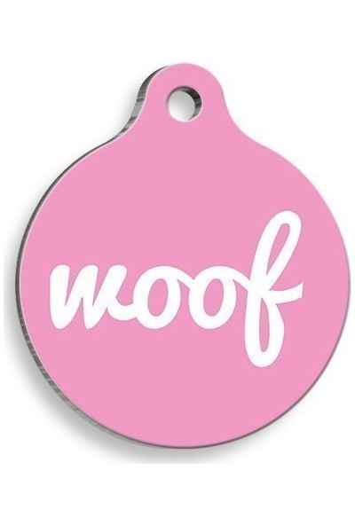 Pet Tag Art Pembe Woof Yuvarlak Köpek Künyesi