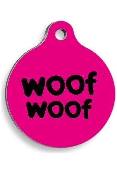 Pet Tag Art Sade Woof Yuvarlak Köpek Künyesi