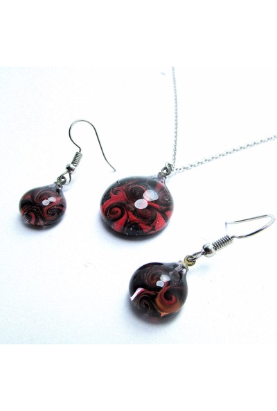 Lila Hediyelik Eşya El Yapımı Kadın Cam Kolye Küpe Seti