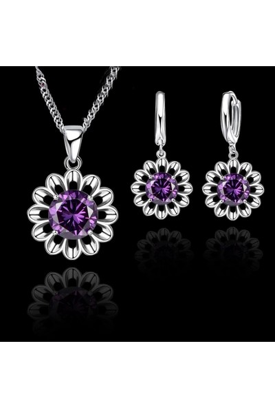 Lila Hediyelik Eşya Gümüş Kaplama Kolye Küpe Seti