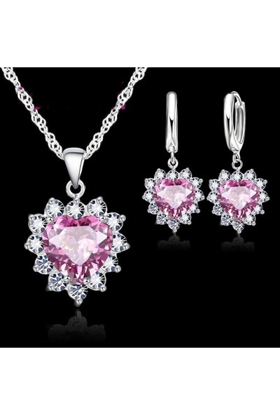 Lila Hediyelik Eşya Gümüş Kaplama Kolye Küpe Seti
