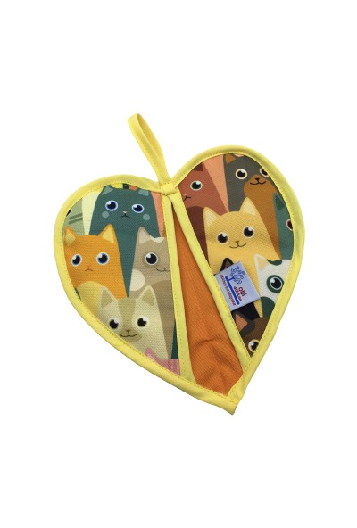Obidev Sarı Kediler Kumaş Kalp Tutaç