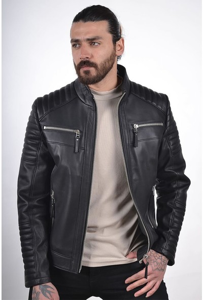Alin sandor Siyah Deri Ceket Erkek Alin sandor Siyah Deri Ceket Erkek