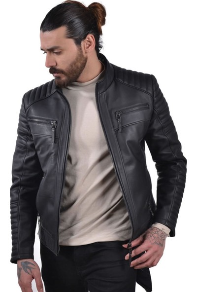 Alin sandor Siyah Deri Ceket Erkek Alin sandor Siyah Deri Ceket Erkek