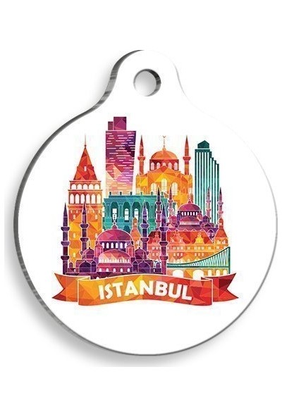 Pet Tag Art Istanbul Şehri Yuvarlak Kedi ve Köpek Künyesi