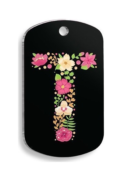 Pet Tag Art Çiçekli T Harfi Asker Kedi ve Köpek Künyesi