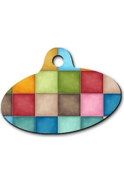 Pet Tag Art Kare Desenli Elips Kedi Köpek Künyesi Pet Tag Art Kare Desenli Elips Kedi Köpek Künyesi