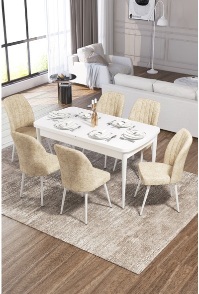 Rovena Vera Serisi Mdf Beyaz Mutfak Masası Takımı + 6 Adet Sandalye