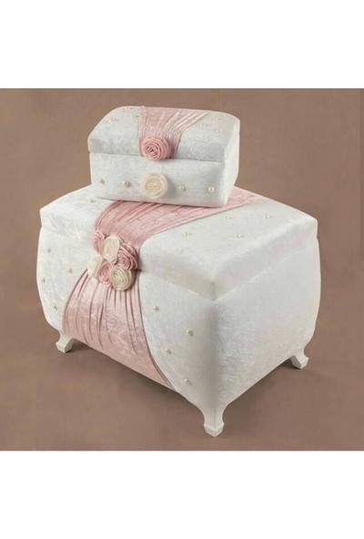 Çeyiz Diyarı Rose Pink Lüx 2li Çeyiz Sandığı Krem