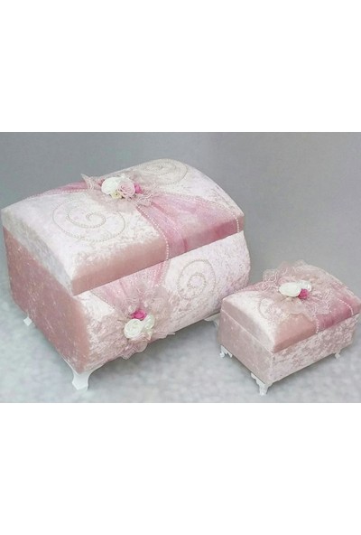 Çeyiz Diyarı Tüllü Güllü 2'li Çeyiz Sandığı Pudra