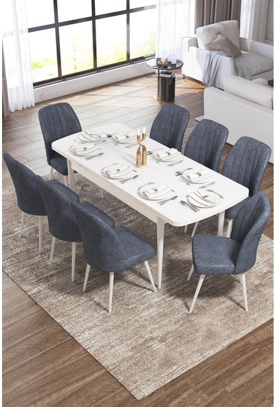 Rovena Vera Serisi Mdf Beyaz Mutfak Masası Takımı + 8 Adet Sandalye