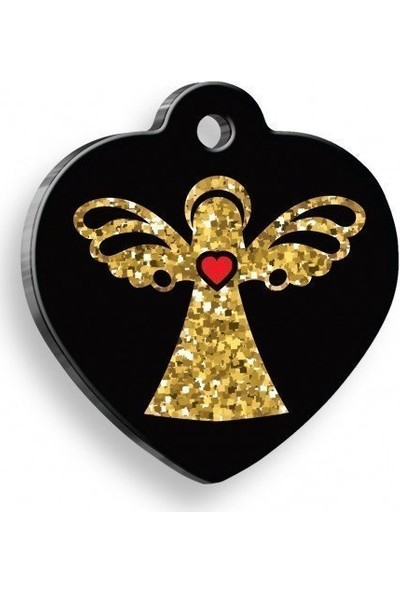 Pet Tag Art Siyah Işıltılı Melek Kalp Şekilli Kedi Köpek Künyesi
