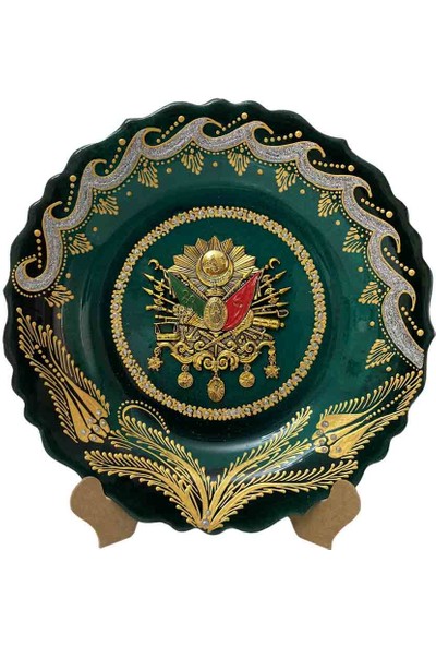 Ersin Çini El Işi Gümüş ve Altın Desenli Osmanlı Tuğralı 30 cm Çini Tabak