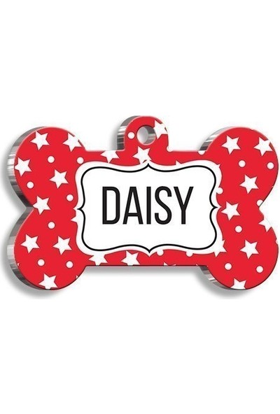 Pet Tag Art Kırmızı Yıldızlı Kemik Şekilli Köpek Künyesi