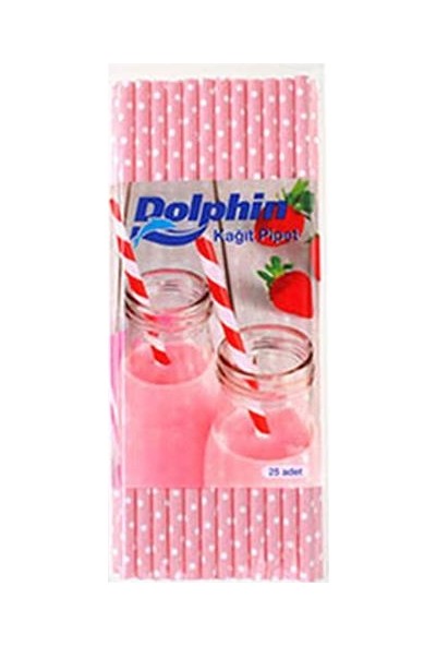 Kullanatparty Pembe Puantiyeli Karton Pipet Kullanatparty Pembe Puantiyeli Karton Pipet