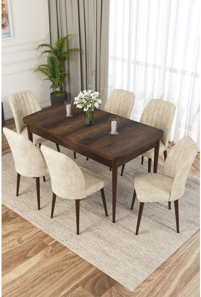 Rovena Zeta Serisi Mdf, Barok Açılabilir Ahşap Ayaklı Masa Takımı/barok Masa+6 Adet Sandalye