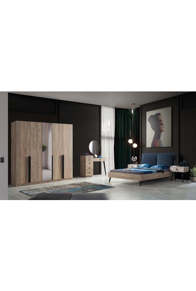 Feyza Mobilya Premium 5 Kapılı Bazalı Yatak Odası Takımı