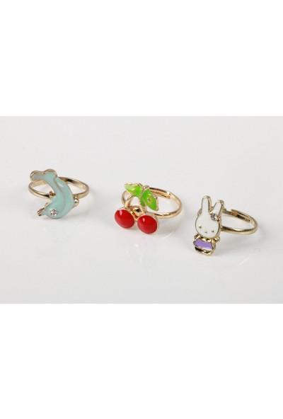 Sea Bubbles Kız Çocuk Yüzük 3'lü Set (Kiraz-Tavşan-Balık)