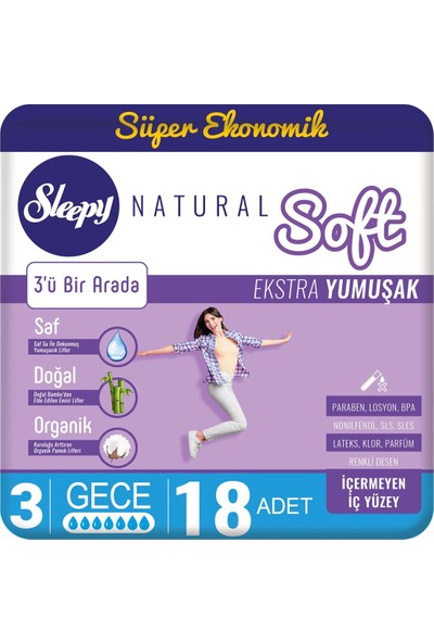 Sleepy Natural Soft Ekstra Yumuşak Gece 18 Ped Sleepy Natural Soft Ekstra Yumuşak Gece 18 Ped