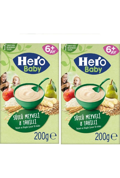 Hero Baby Sütlü 8 Tahıllı Meyveli Kaşık Mama 200GR x 2 Adet Hero Baby Sütlü 8 Tahıllı Meyveli Kaşık Mama 200GR x 2 Adet