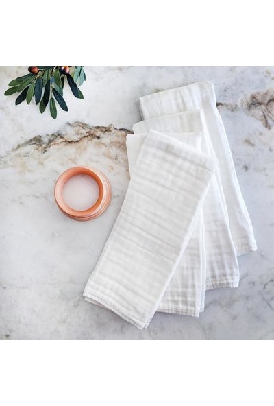 Pambuk.Co 5 Adet Beyaz Organik Pamuk Mutfak Bezi